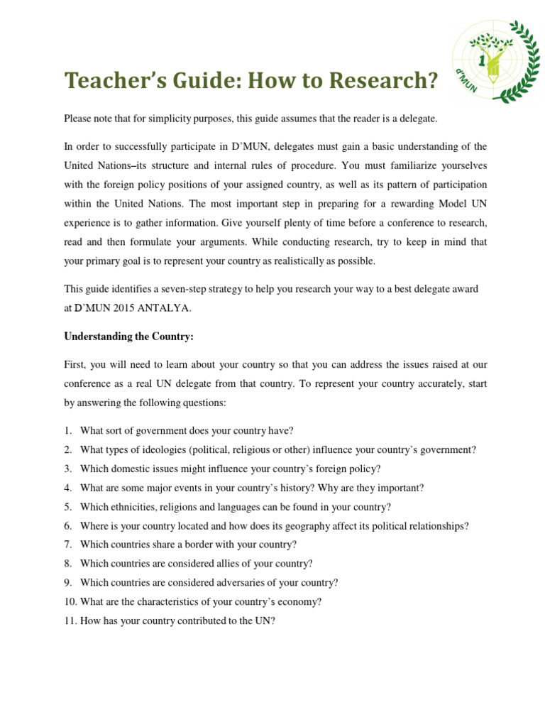 MUN Research Guide for Delegates | PDF | United Nations | International ...