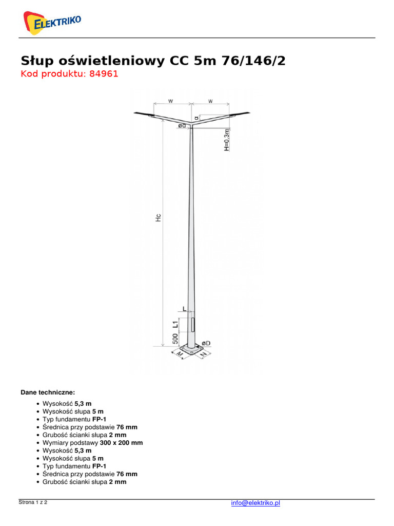 Elektriko PL Slupy Okragle Z Podstawa 84961 | PDF