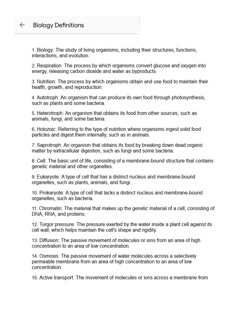 Biology Definitions | PDF | Heart | Rna