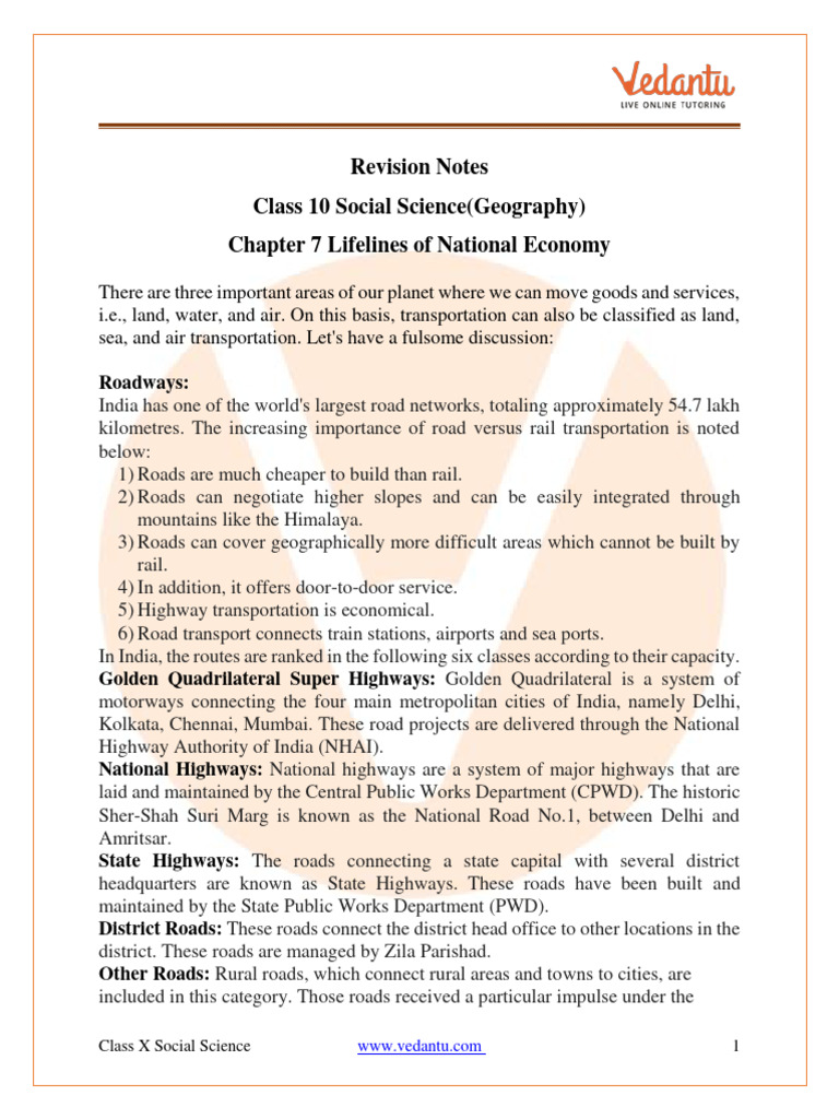 Lifelines of National Economy Class 10 Notes CBSE Geography Chapter 7 ...