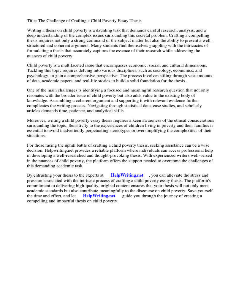Child Poverty Essay Thesis | PDF