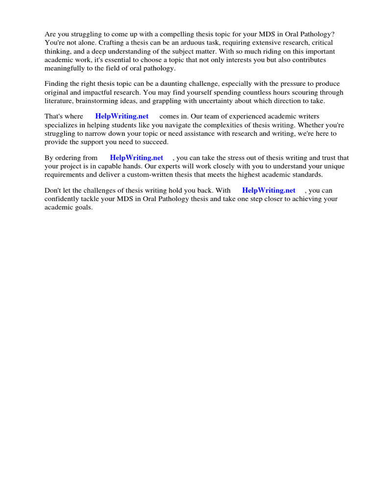 Thesis Topics For Mds Oral Pathology | PDF | Shock (Circulatory) | Thesis