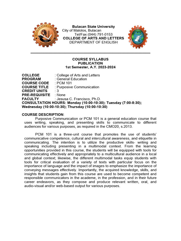 Purposive Communication Course | PDF