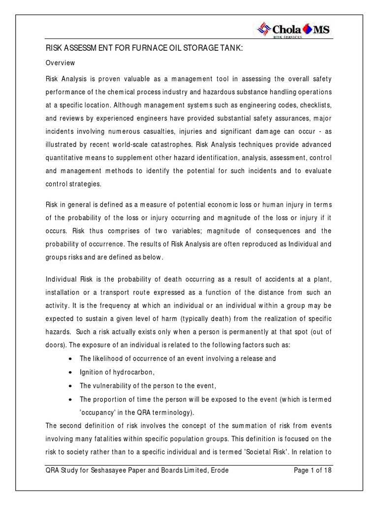 Risk Assessment For Furnace Oil Storage Tank 1670481742 | PDF