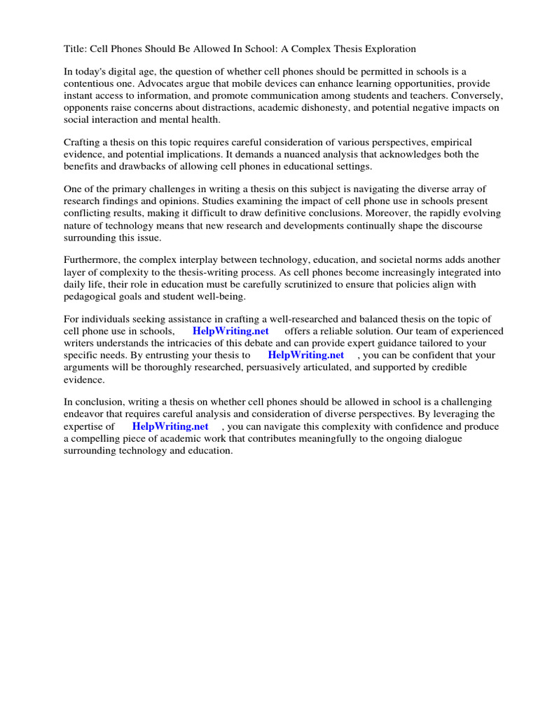 Cell Phones Should Be Allowed in School Thesis | PDF | Mobile Phones ...