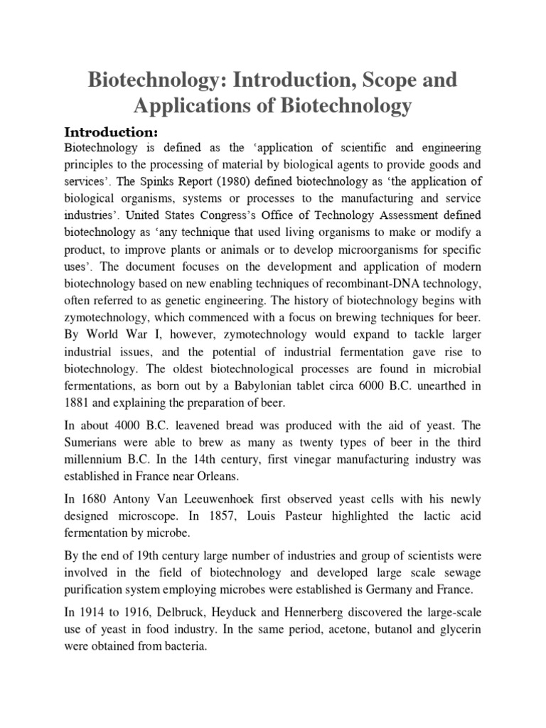 Historical Development of Biotechnology | PDF
