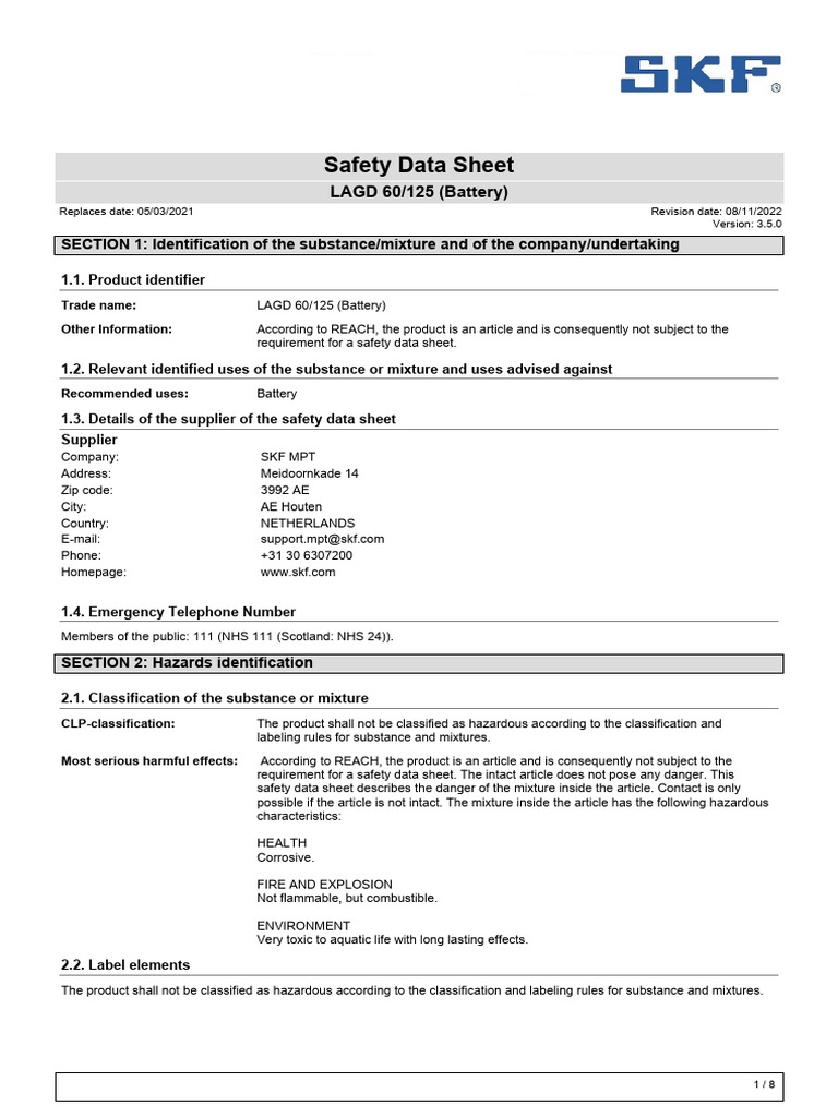 Msds Lagd 60-125 | PDF