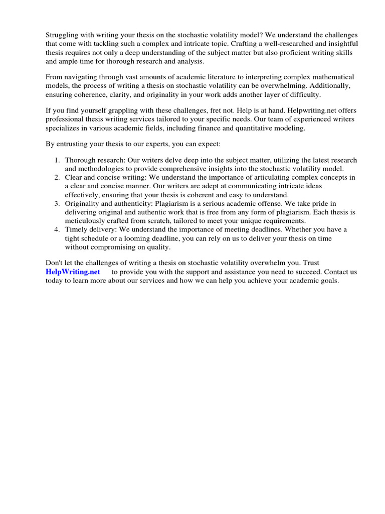 Thesis On Stochastic Volatility Model Pdf Option Finance
