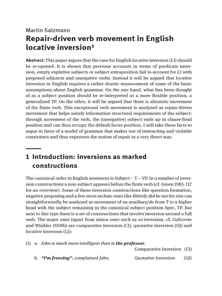 2013c Repair-Driven Verb Movement in Eng | PDF | Subject (Grammar) | Verb