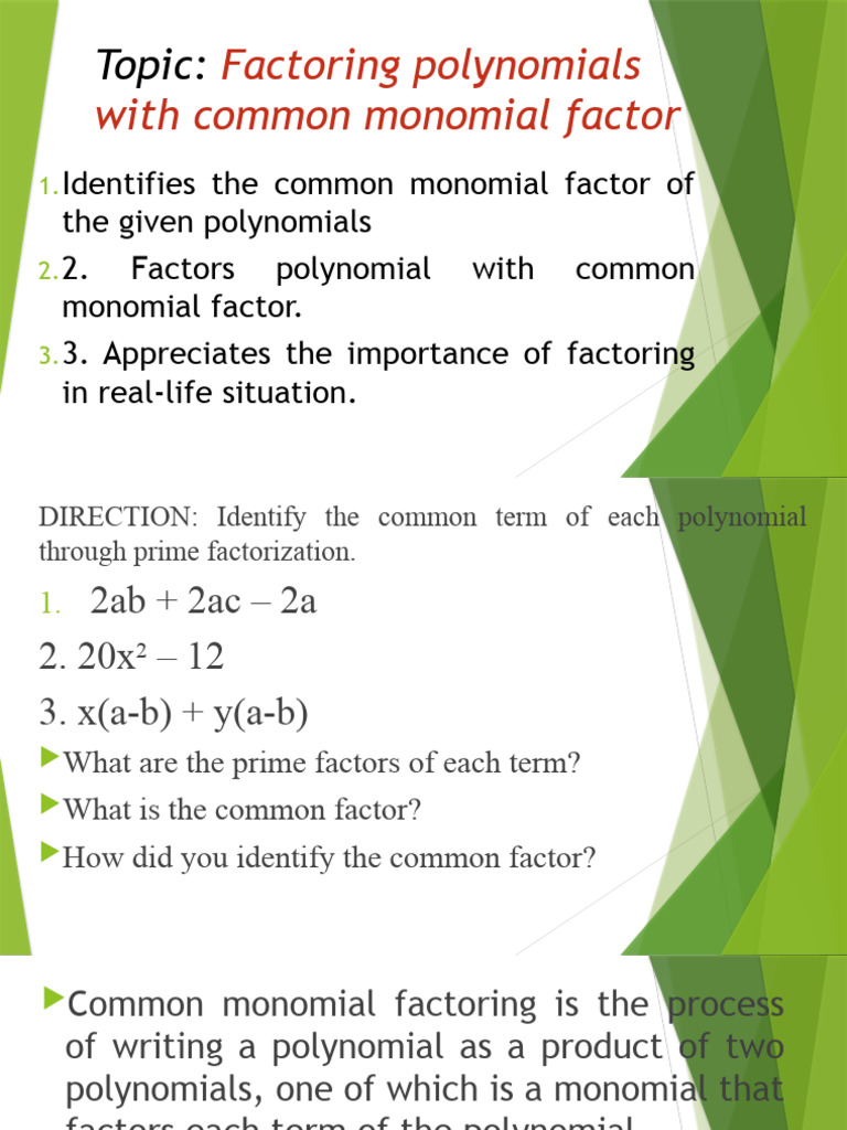 8math Q1 Day 1 | PDF | Factorization | Polynomial