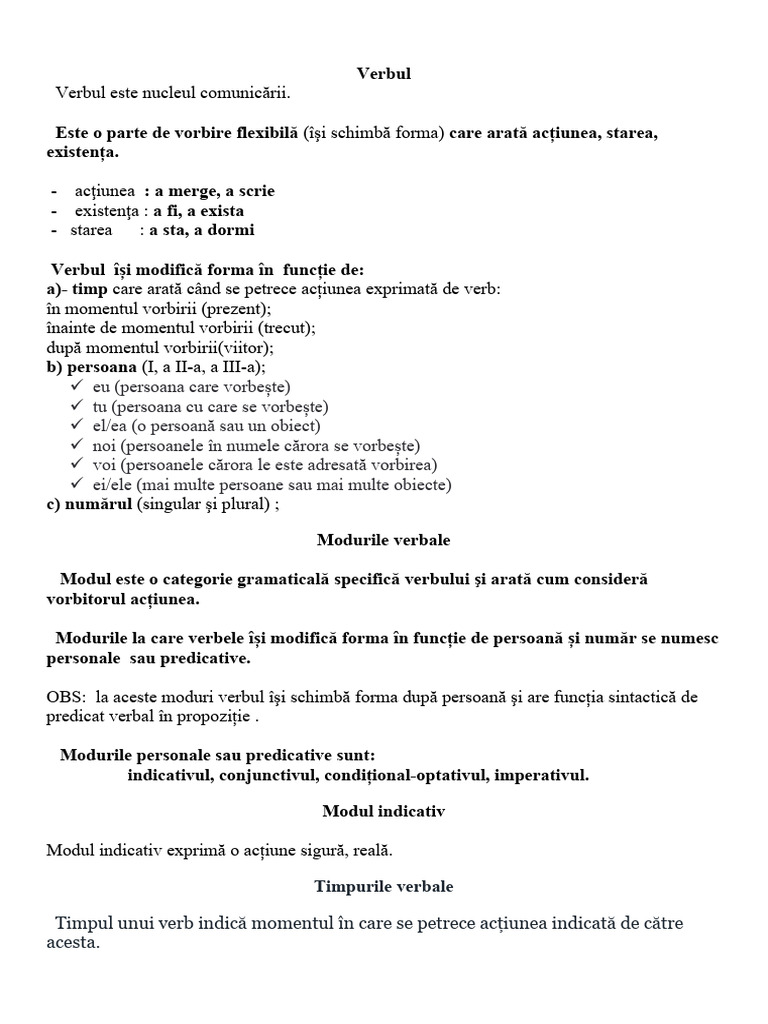 Verbul Clasa A Vi-A | PDF