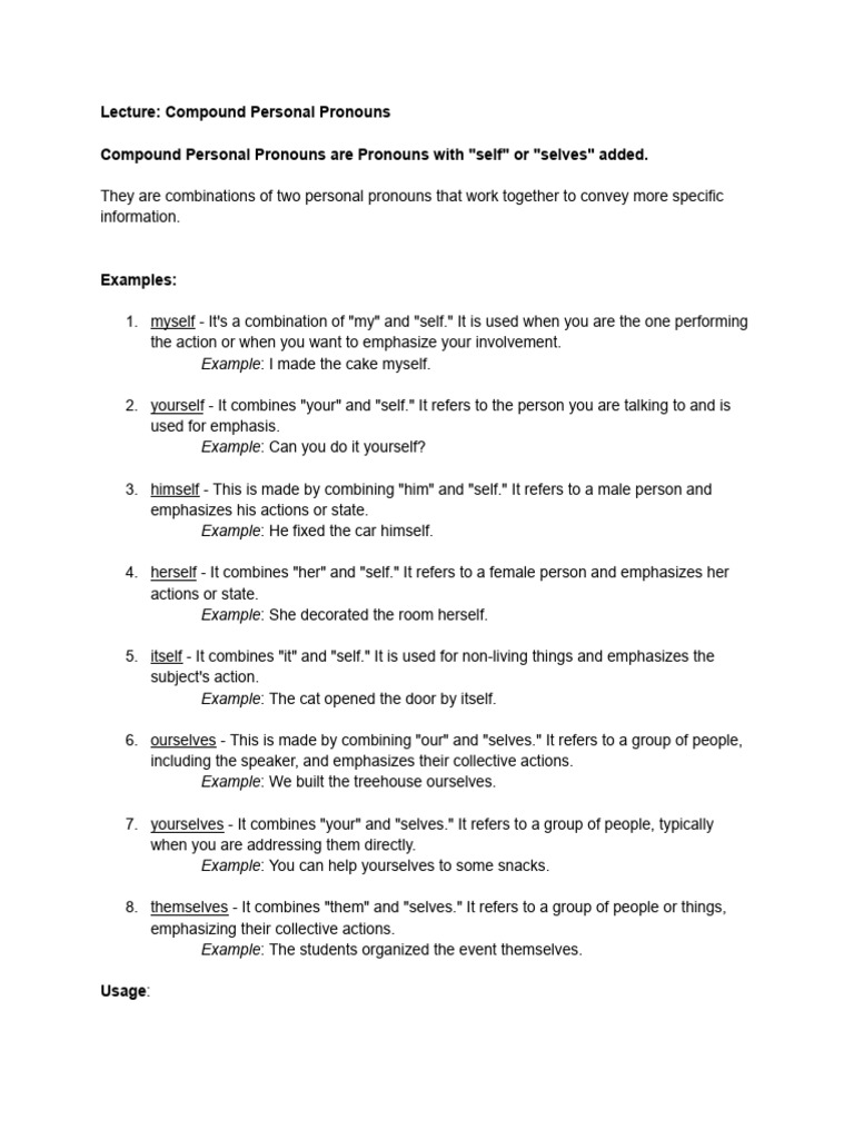Compound Personal Pronouns | PDF | Science & Mathematics