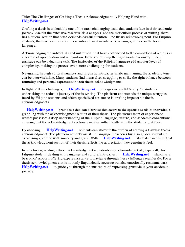 Acknowledgement Thesis Sample Filipino | PDF | Thesis | Tagalog Language