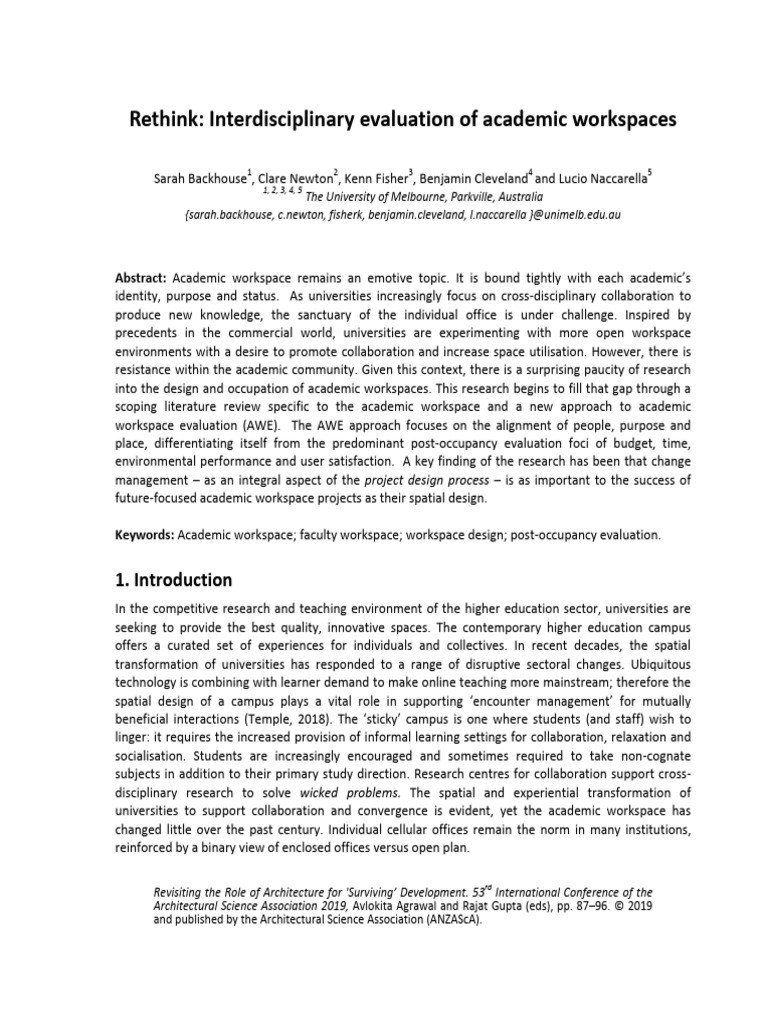 10 Rethink Interdisciplinary Evaluation of Academic Workspaces | PDF | Evaluation | Cognition
