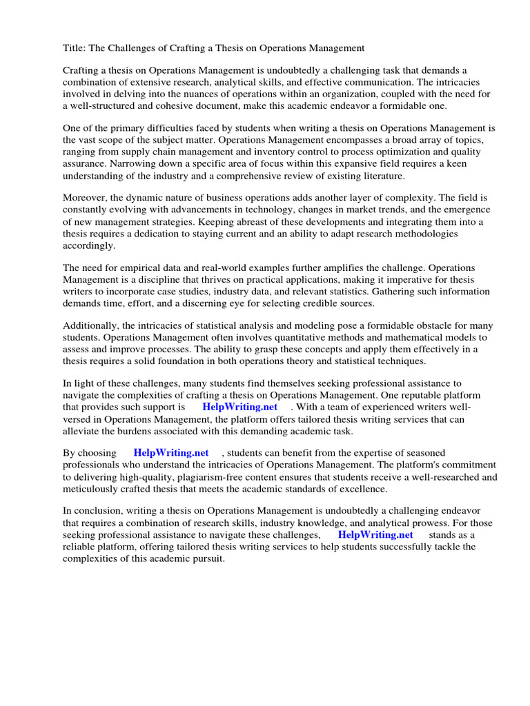 Sample Thesis About Operations Management | PDF | Operations Management | Statistics
