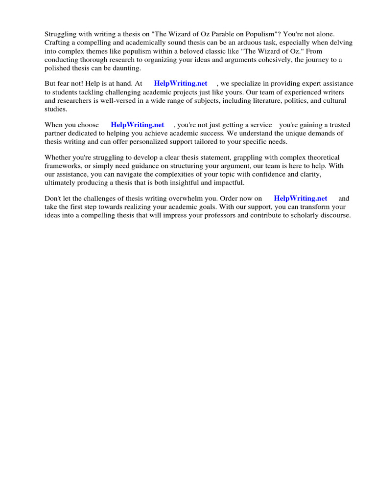 The Wizard of Oz Parable On Populism Thesis | PDF