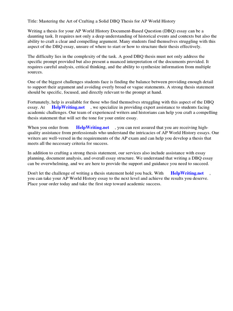 How To Write A Good DBQ Thesis For AP World History | PDF