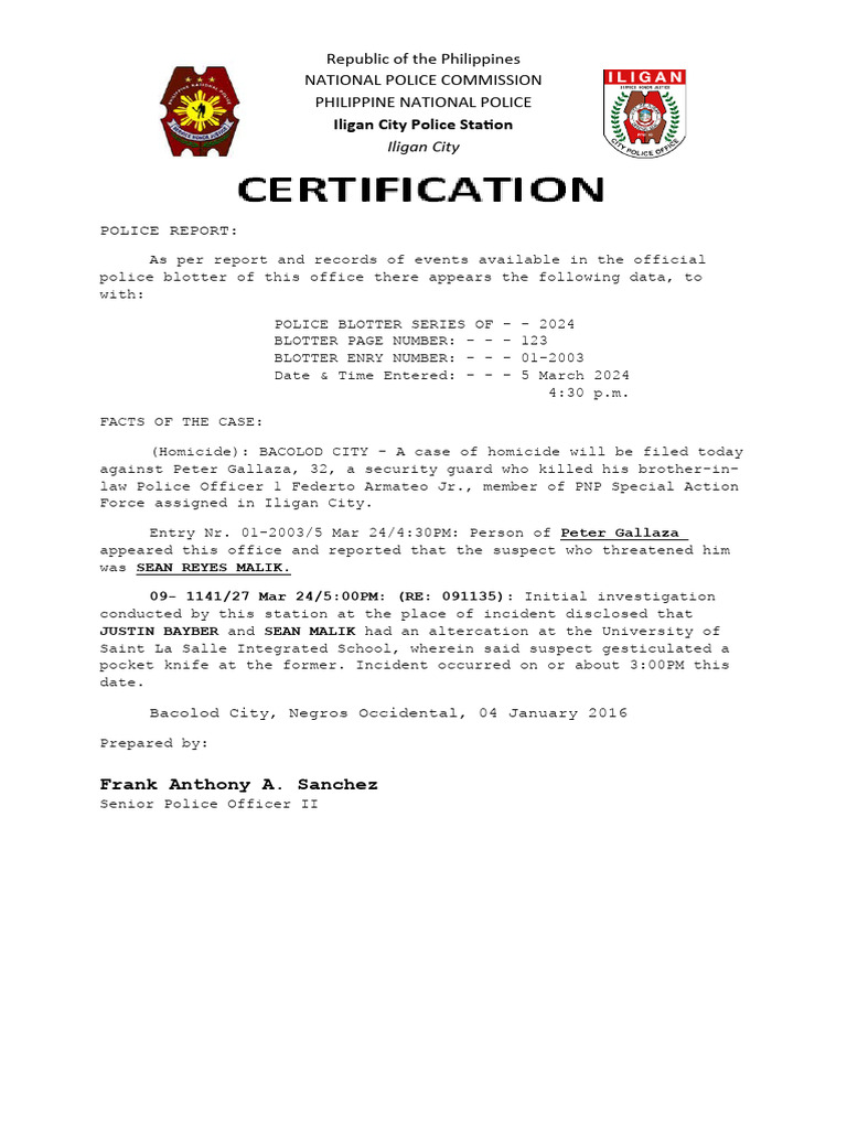 Blotter Report SAMPLE | PDF | Social Science