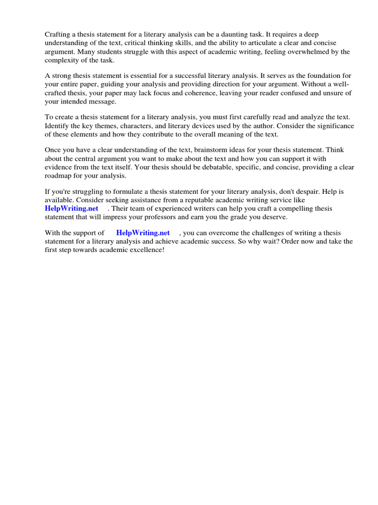 How To Create A Thesis Statement For A Literary Analysis | PDF | Essays ...