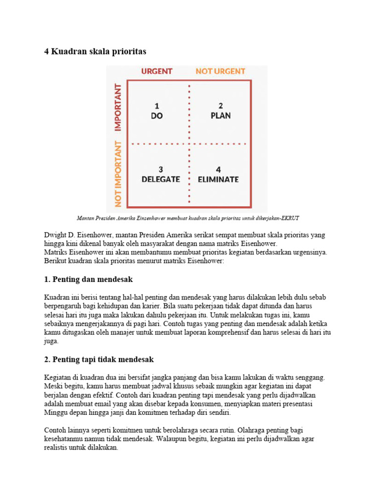 Kuadran Skala Prioritas Eisenhower | PDF | Karier & Perkembangan