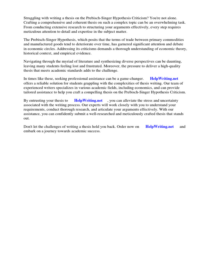 Prebisch Singer Hypothesis Criticism | PDF