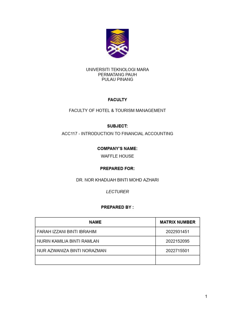 Group Assignment - Acc117 - Waffle House - Hm1163a | PDF | Debits And ...