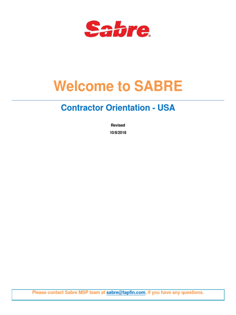 Sabre Contractor Orientation Guide | PDF | Employment | Business