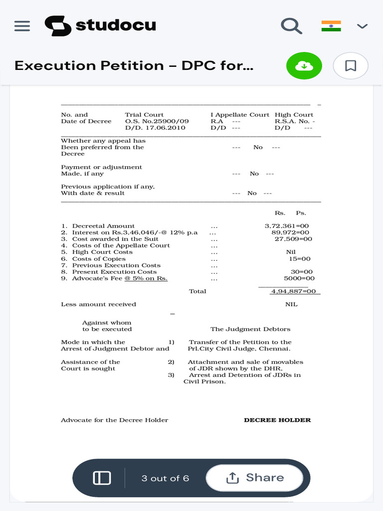 Execution Petition Details and Costs | PDF