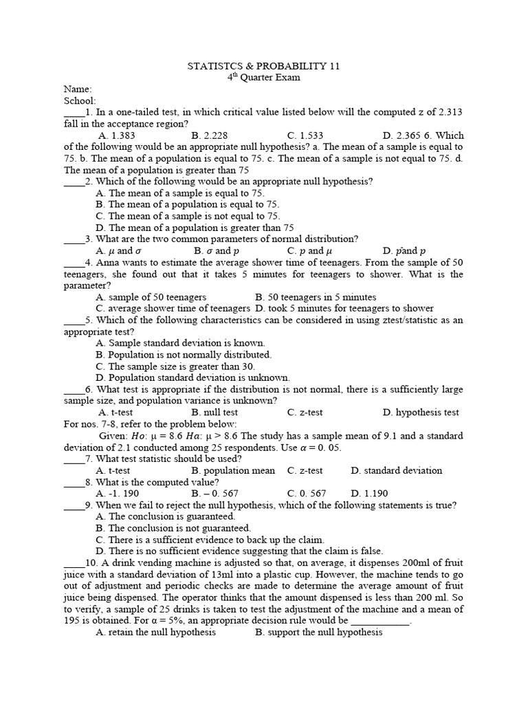 4TH QUARTER TEST G11 | PDF