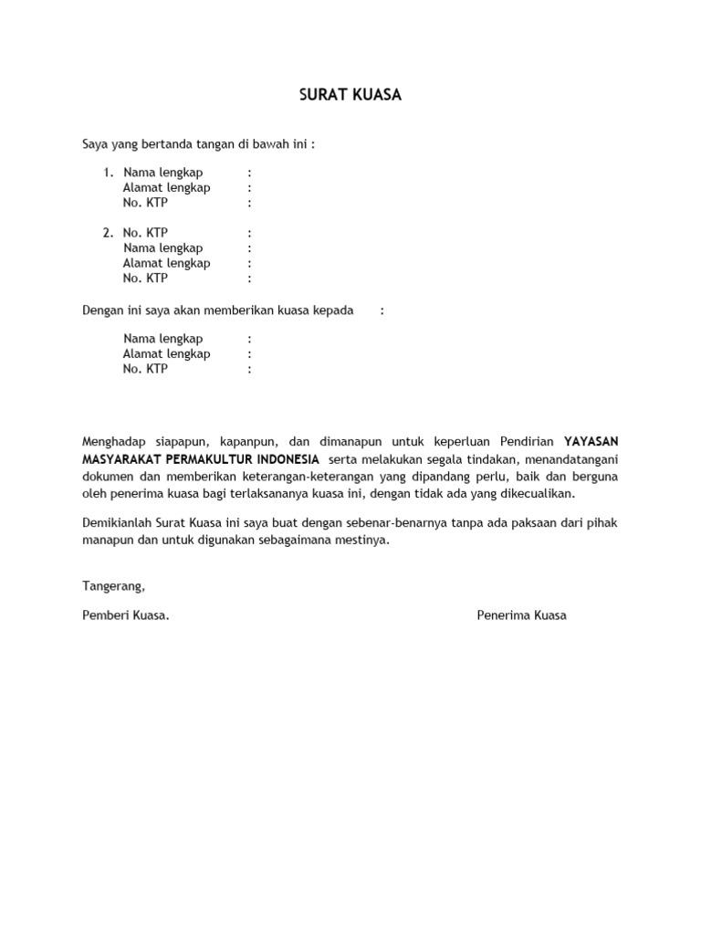 Template Surat Kuasa | PDF