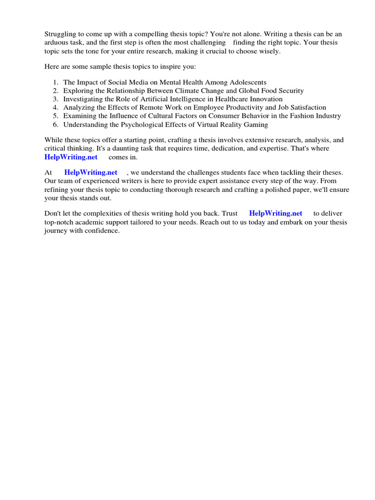 Sample Thesis Topics Examples | PDF