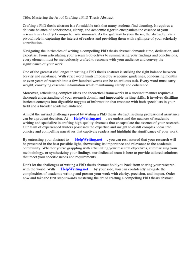 How To Write A PHD Thesis Abstract | PDF
