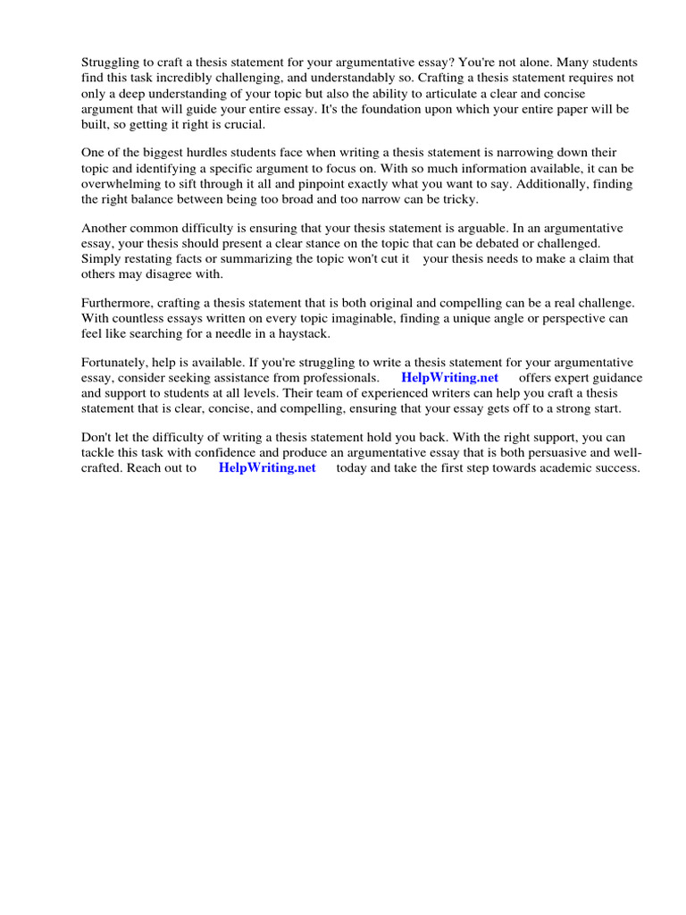 Crafting an Argumentative Thesis Statement | PDF