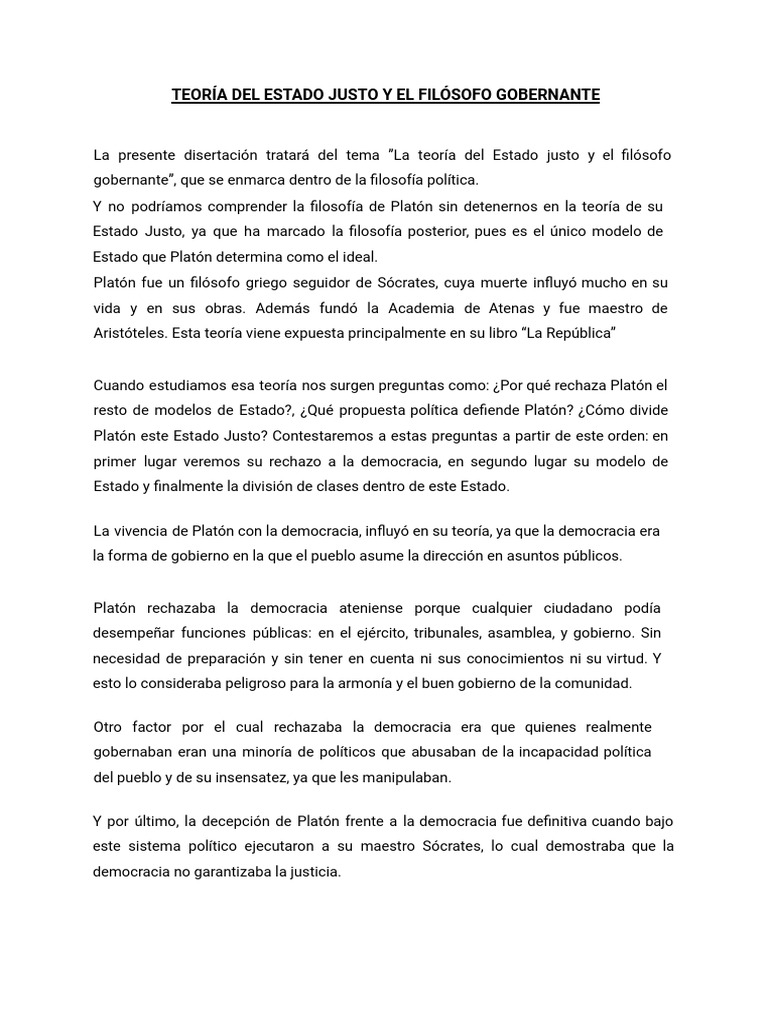 Teoria Del Estado Justo y El Filosofo Gobernante | PDF | Platón ...