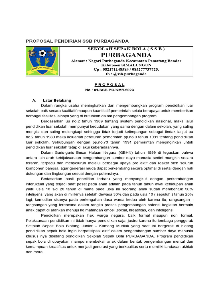 Proposal SSB Purbaganda | PDF | Olahraga & Rekreasi