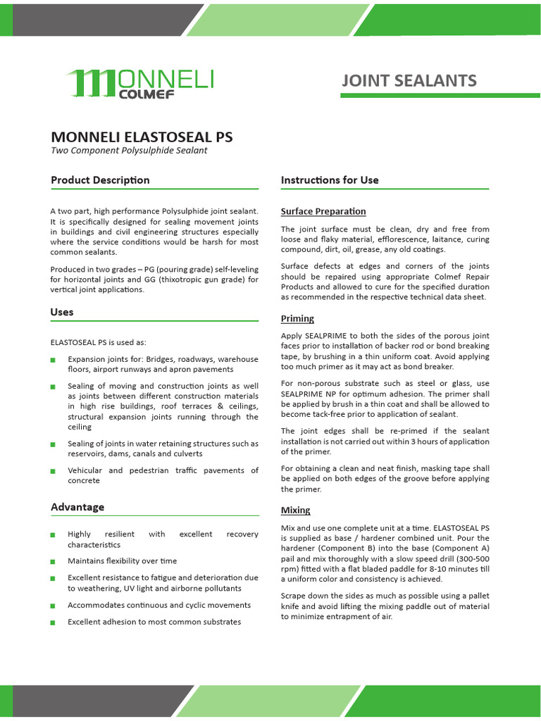 Monneli Elastoseal Ps Doc Technical Map en 1119 | PDF | Water | Chemistry