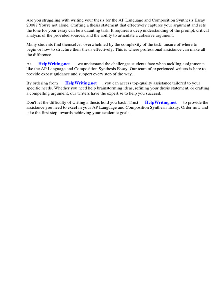 AP Language and Composition Synthesis Essay 2008 | PDF | Essays