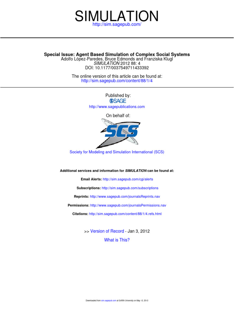 Agent Based Model For Complex Social Systems | PDF | Agent Based Model | Simulation