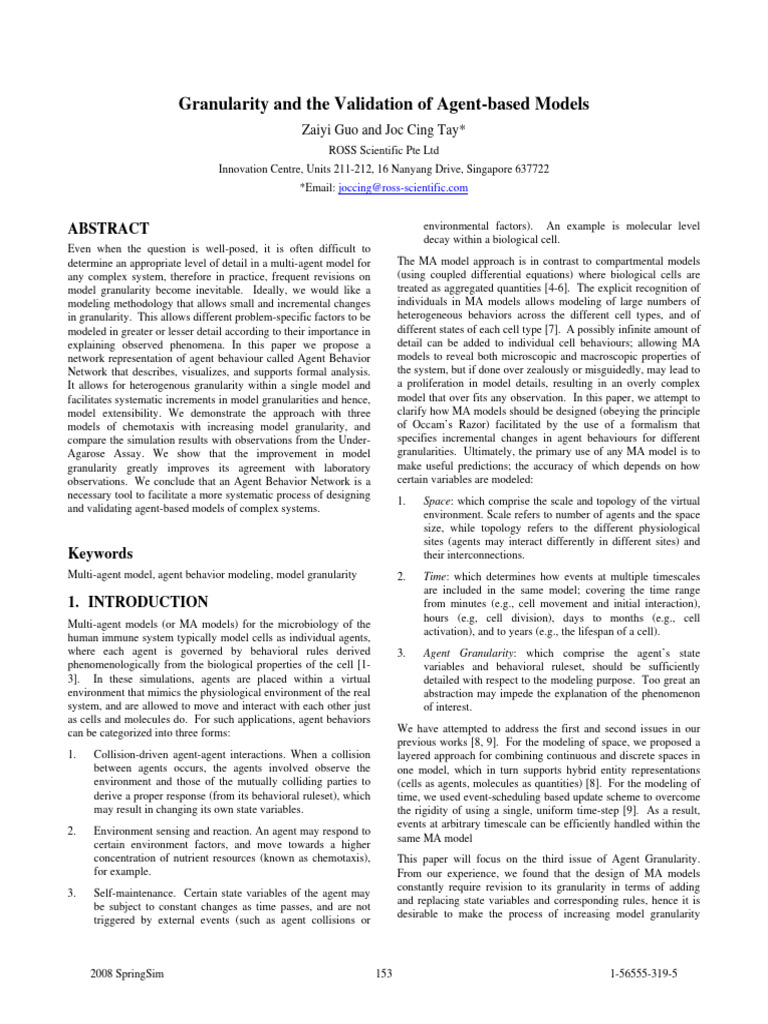 Granularity and Validation of Agent Based Models | PDF