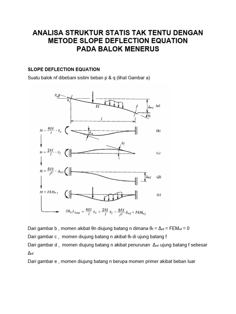 Analisa Struktur Statis Tak Tentu Dengan Metode Slope Deflection Equation | PDF