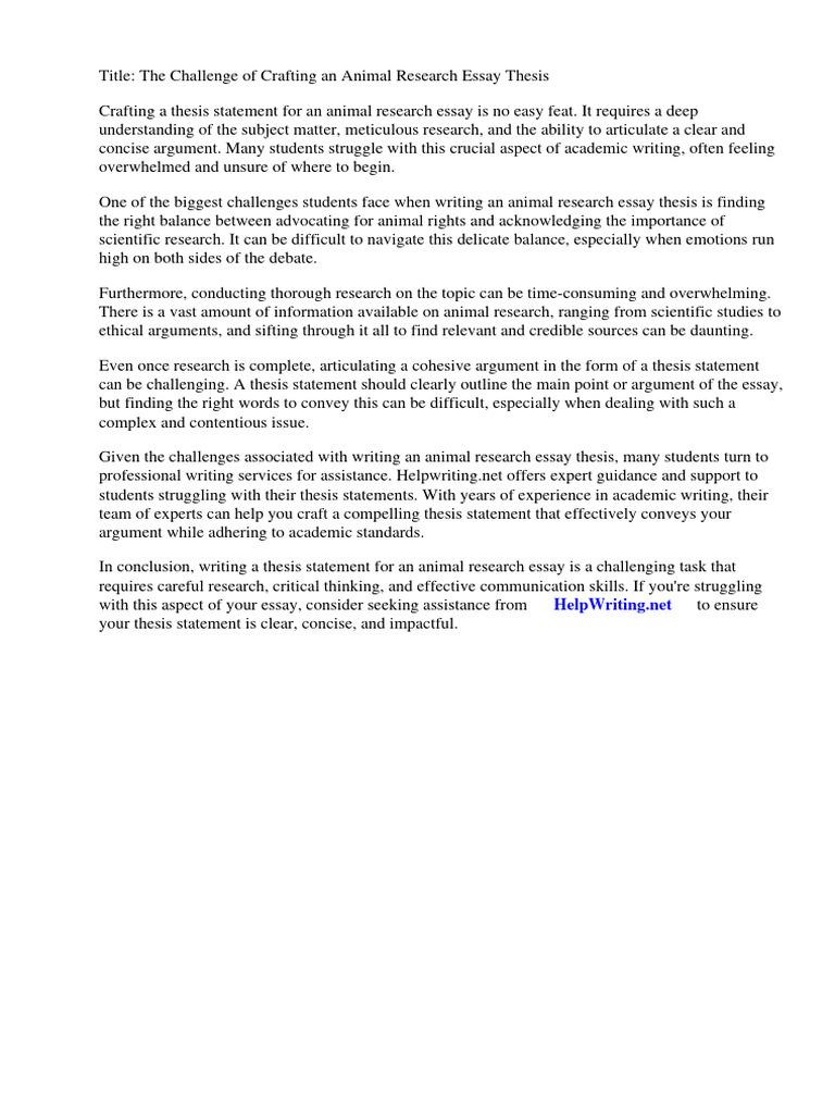Animal Research Essay Thesis | PDF | Animal Testing | Experiment