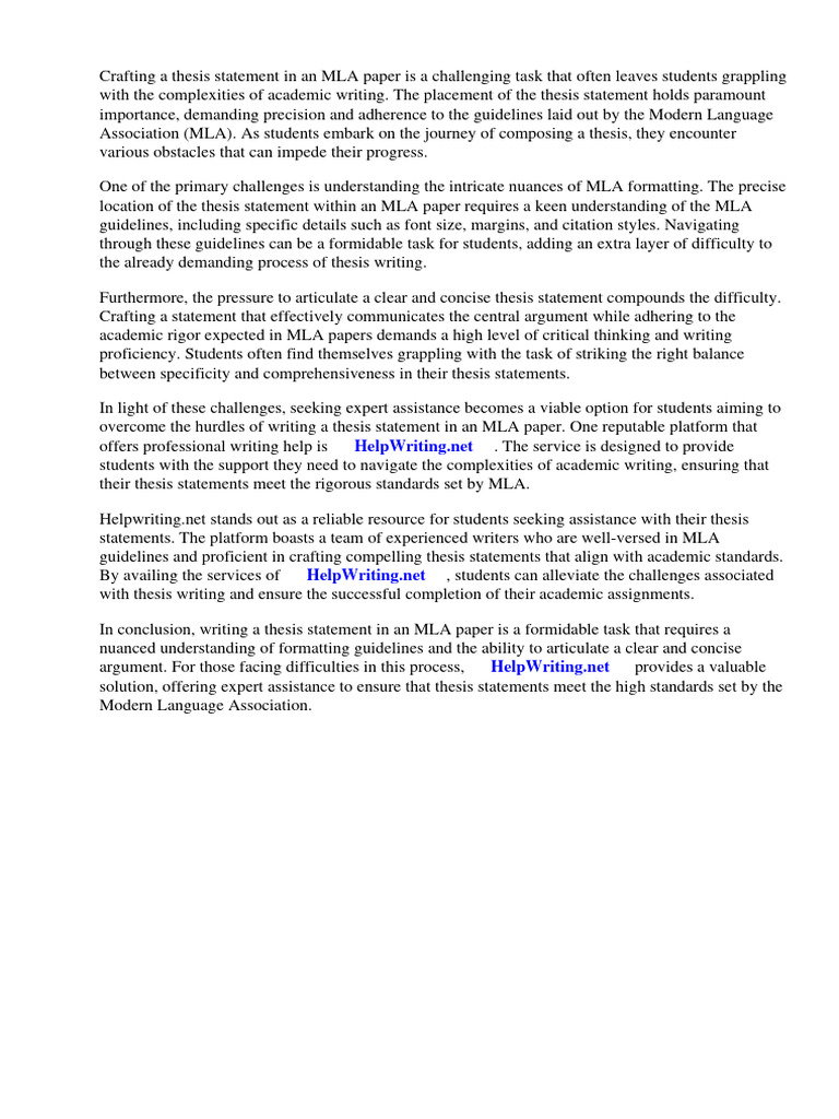 Where Does The Thesis Statement Go in A Mla Paper | PDF