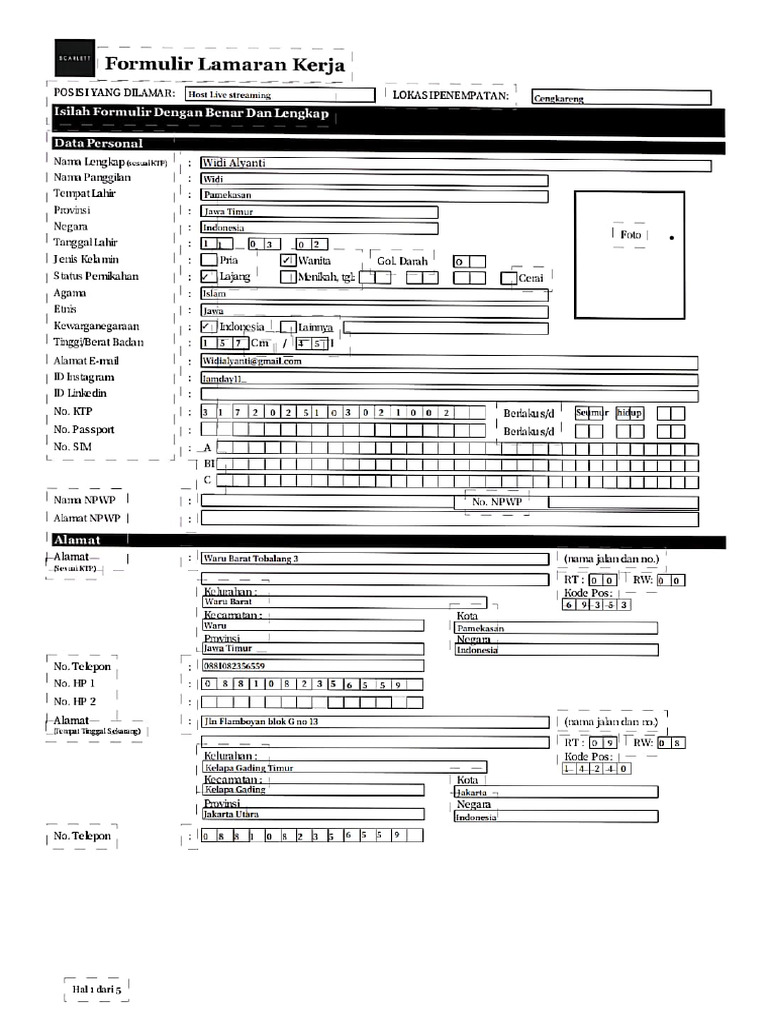 Form Lamaran Kerja | PDF