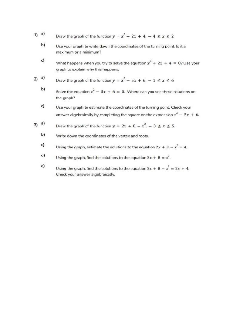 Quadratic Functions Questions W | PDF