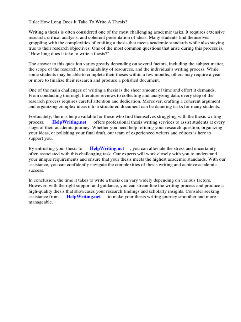 How Long Does It Take To Write A Thesis | PDF | Thesis | Essays