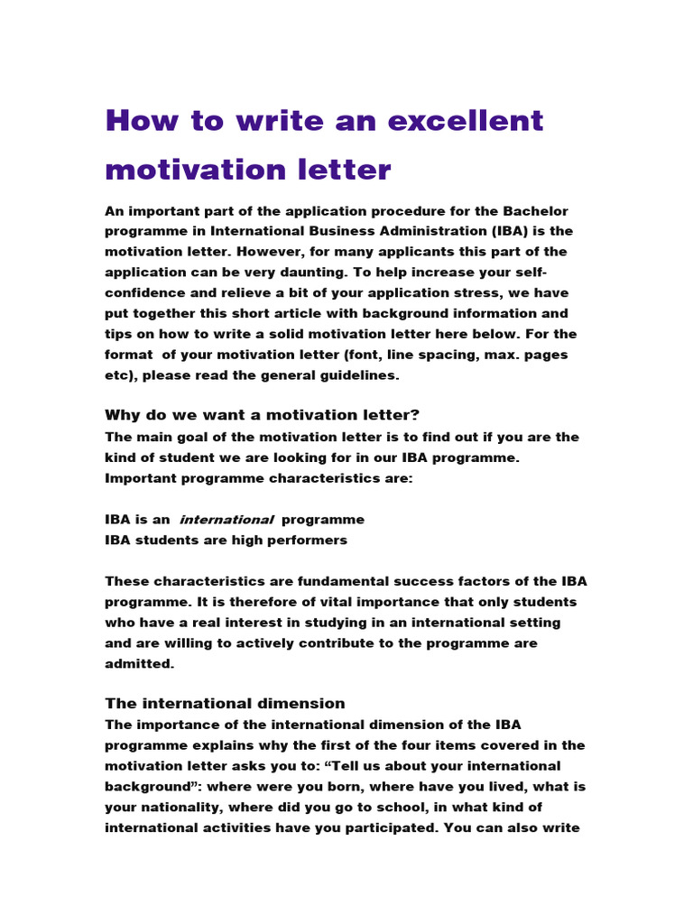 How To Write An Excellent Motivation Letter | PDF | Motivation ...
