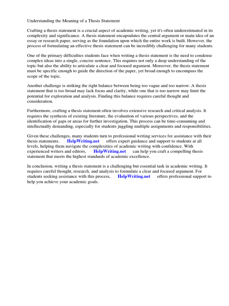 Meaning of A Thesis Statement | PDF