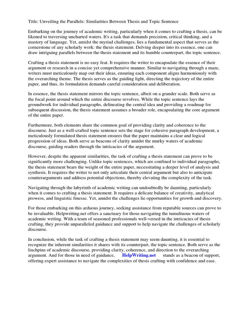 Similarities Between Thesis and Topic Sentence | PDF | Language Arts ...