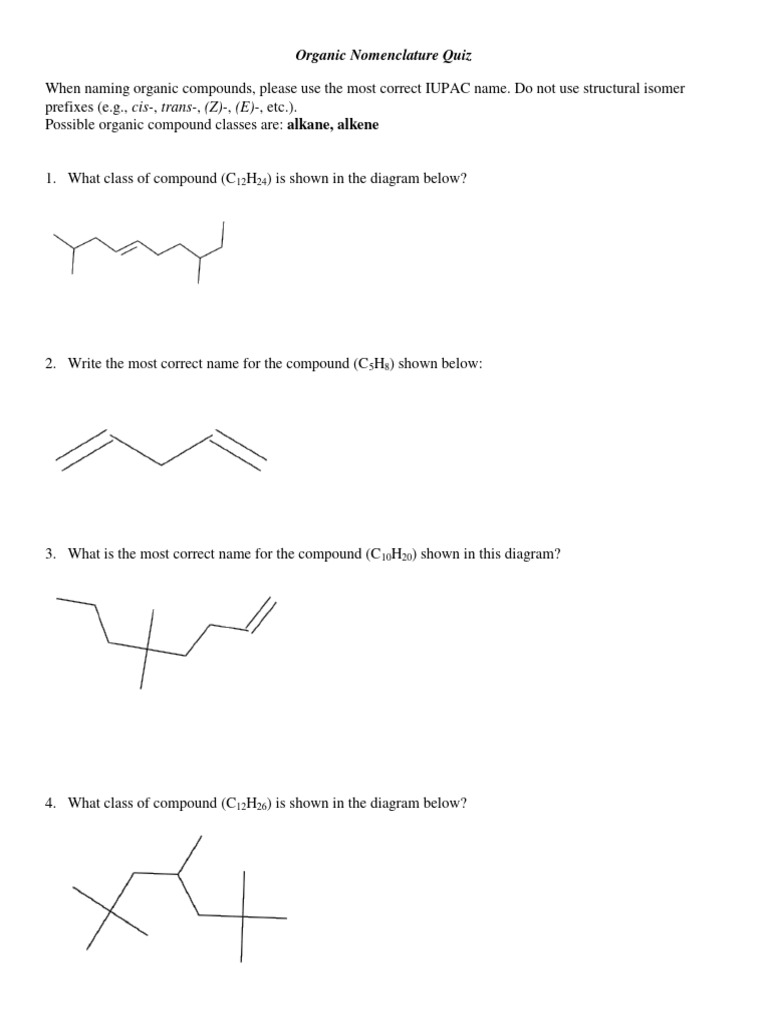 Organic Compound Naming Quiz | PDF