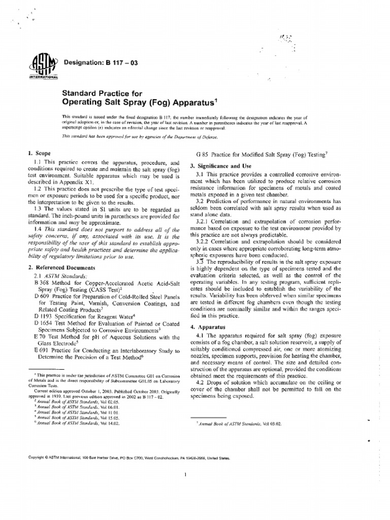 ASTM B117 Salt Sprey | PDF